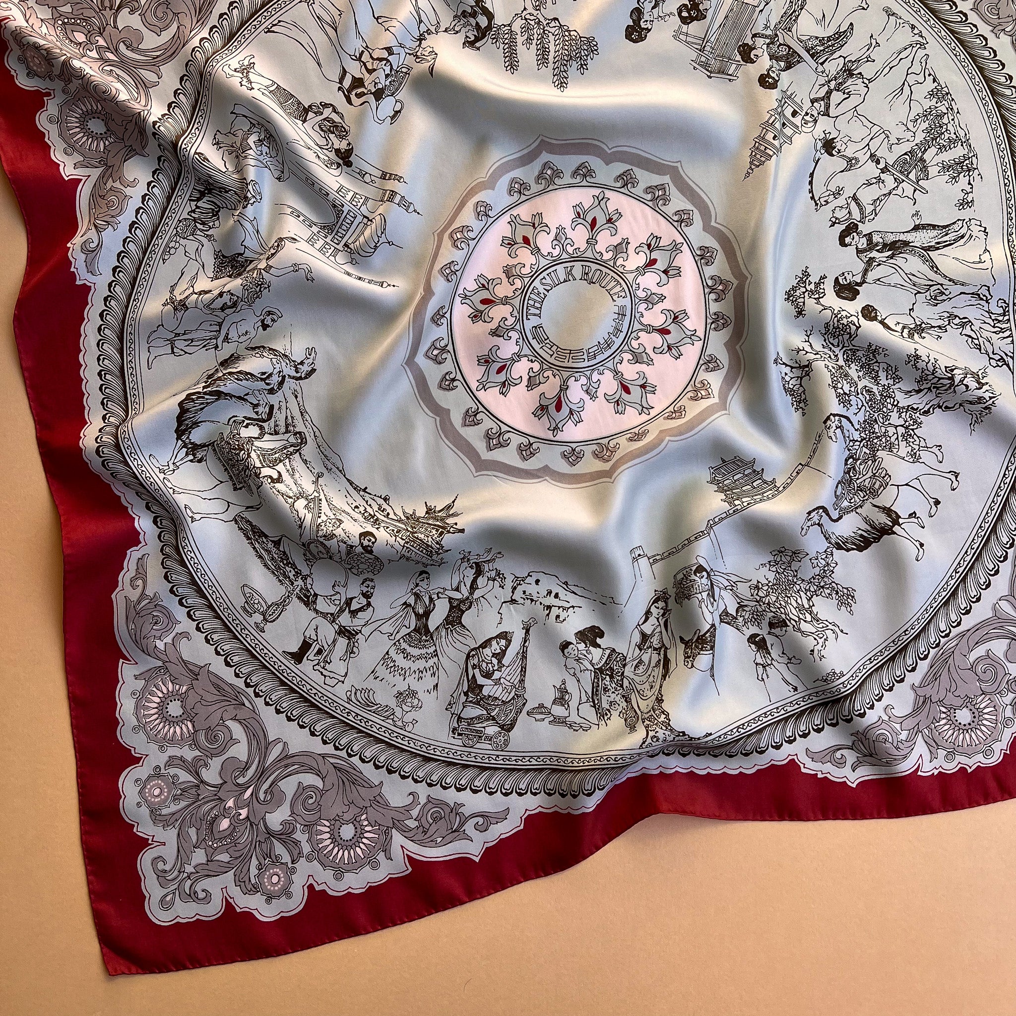 1960s Silk Route Print Scarf With Brown Border – Studio Gloria Vintage