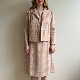 1970s Tan Dress and Jacket Set With Grid Pattern (S/M) – Studio Gloria ...