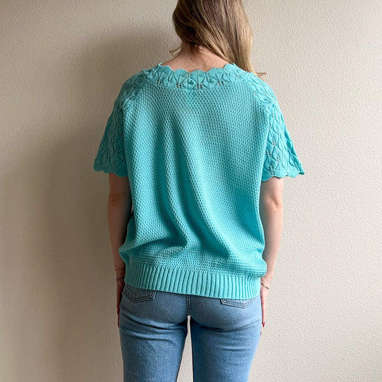 1980s Turquoise Sweater With Short Sleeves (L/XL) – Studio Gloria Vintage